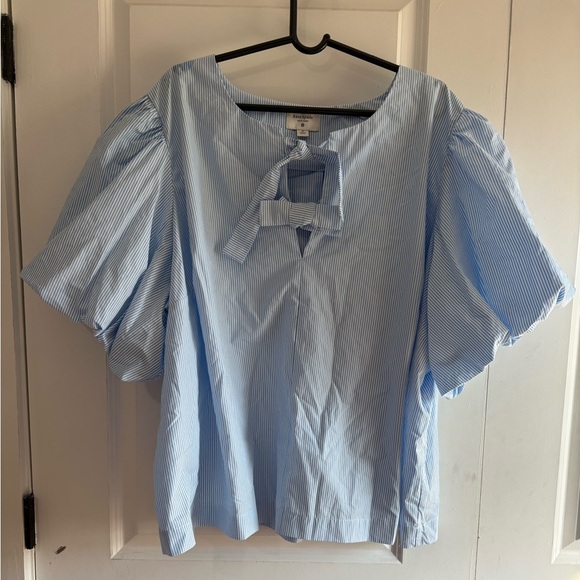 kate spade | Tops | Kate Spade Blue Puff Sleeve Blouse With Tie Front ...
